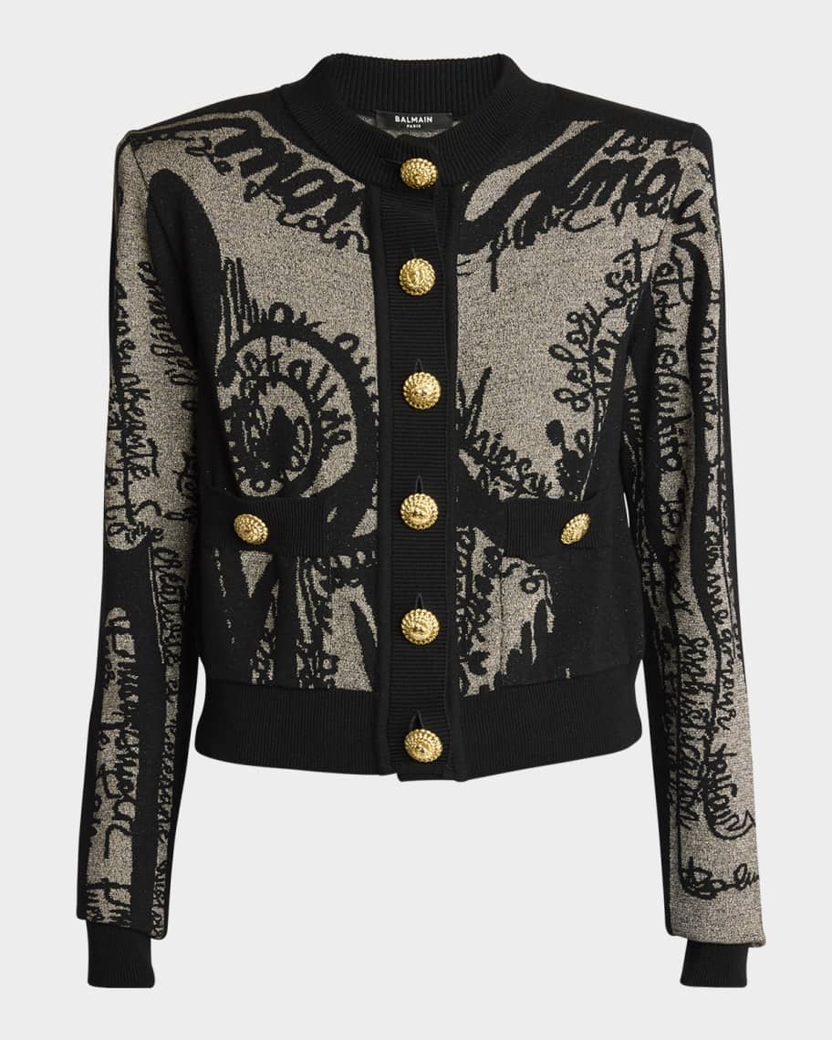 Balmain Body Letter Trompe L'Oeil Knit Cardigan | Neiman Marcus
