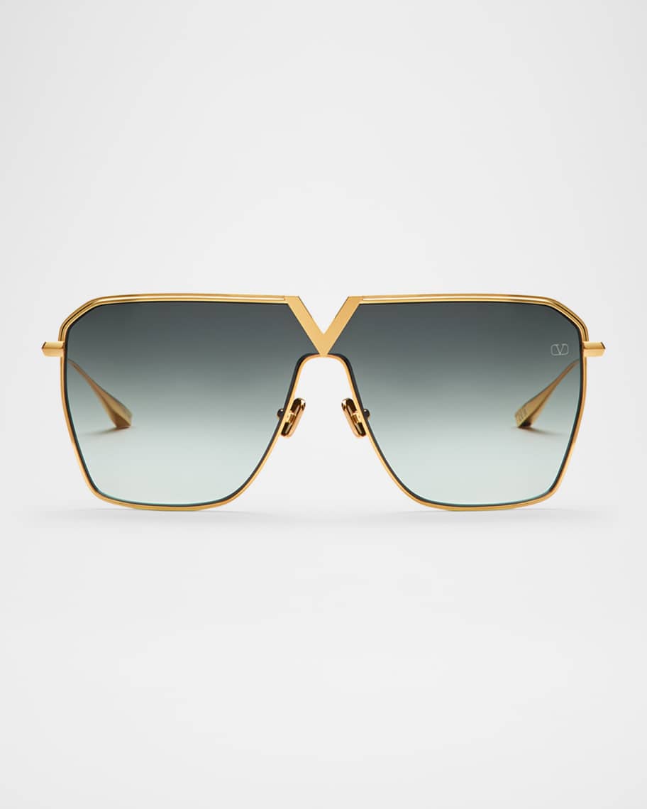 Valentino Garavani V-Goldshield Titanium Square Sunglasses | Neiman Marcus