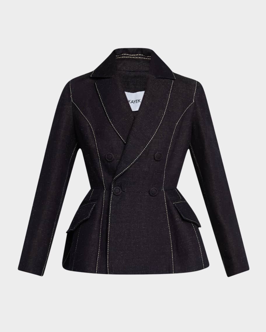 Dice Kayek Double-Breasted Denim Peplum Jacket | Neiman Marcus