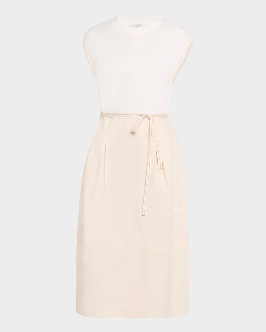 Peserico Pleated Colorblock Mixed Media Midi Dress | Neiman Marcus