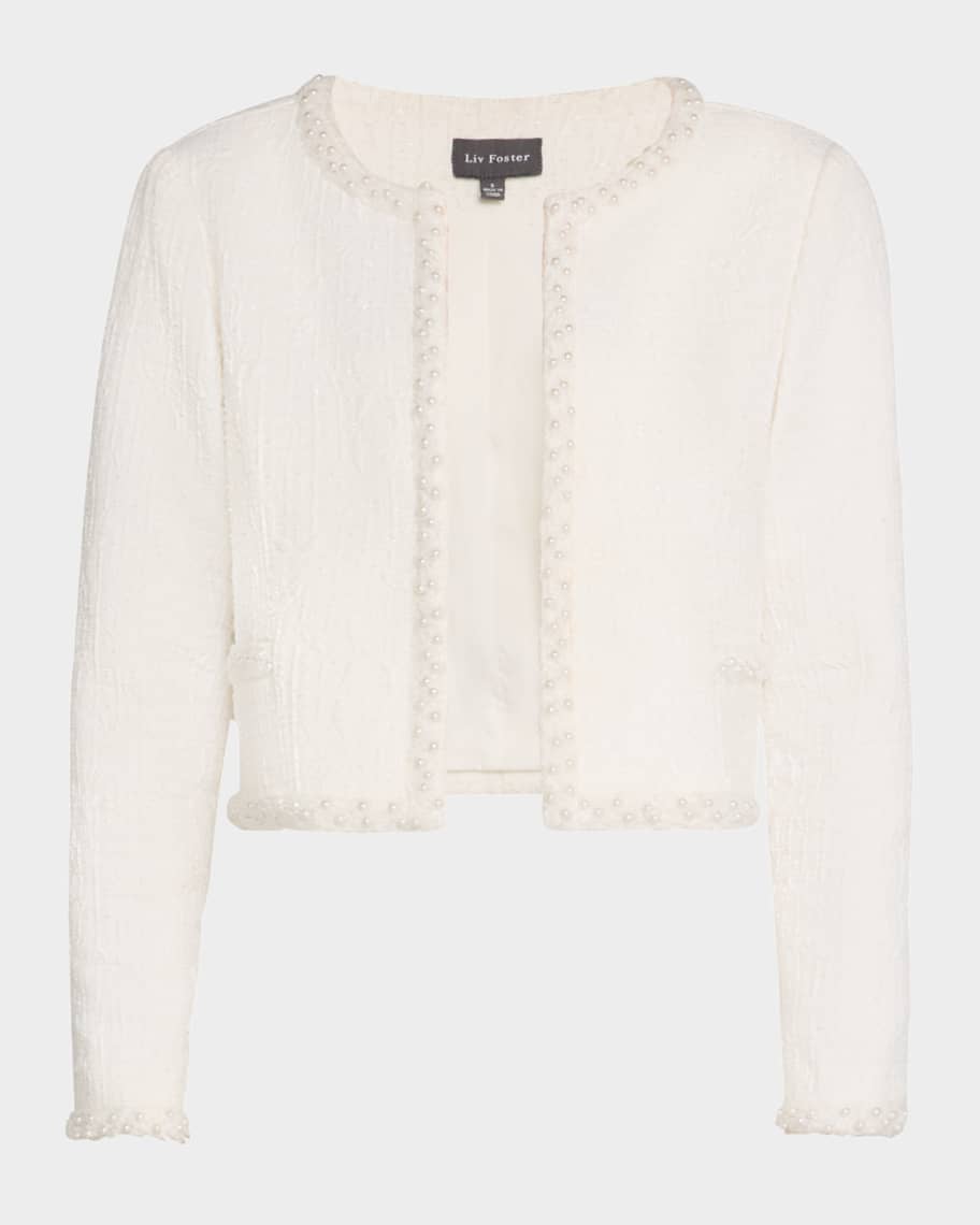 Liv Foster Mable Open-Front Beaded Boucle Jacket | Neiman Marcus