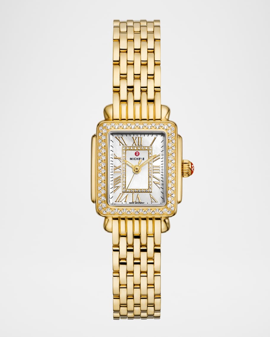 MICHELE Deco Madison Mini Diamond 18K Yellow Gold-Plated Bracelet Watch ...