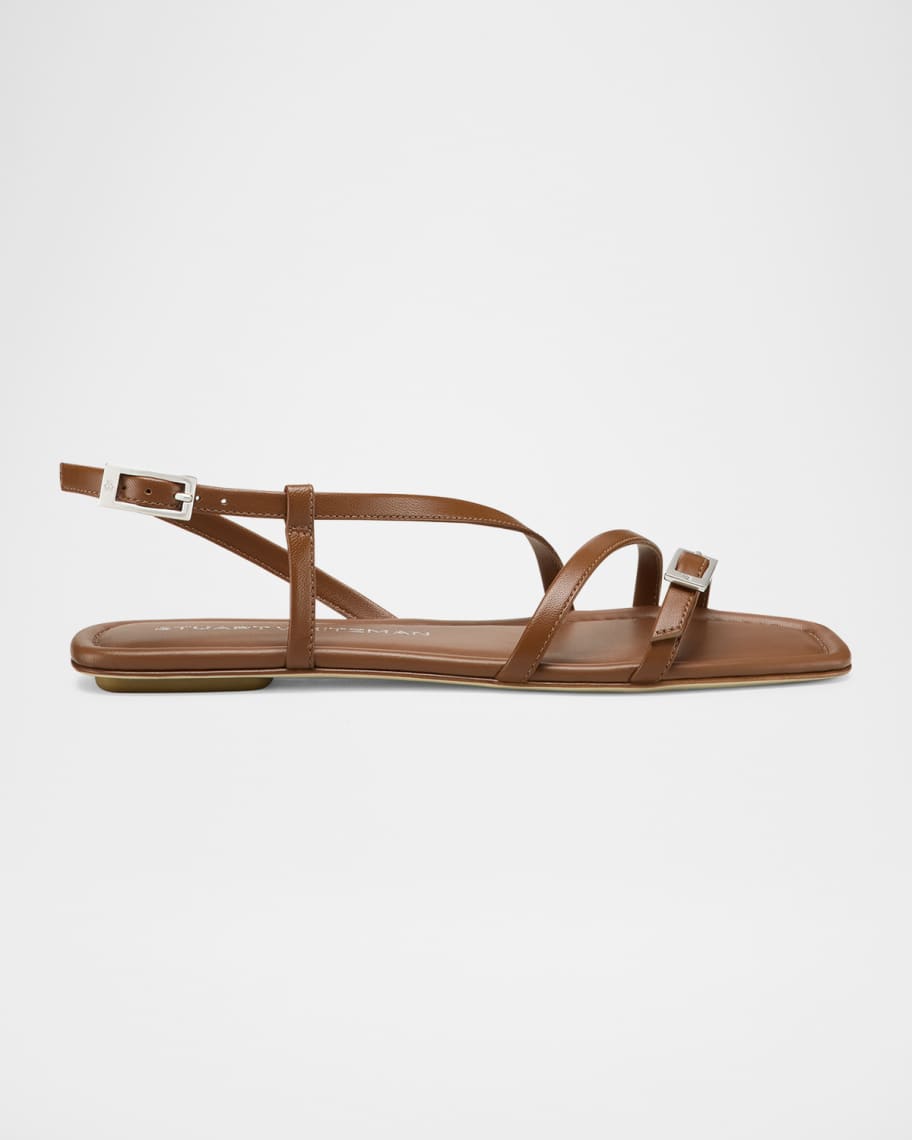 Stuart Weitzman Georgie Leather Strappy Flat Sandals | Neiman Marcus