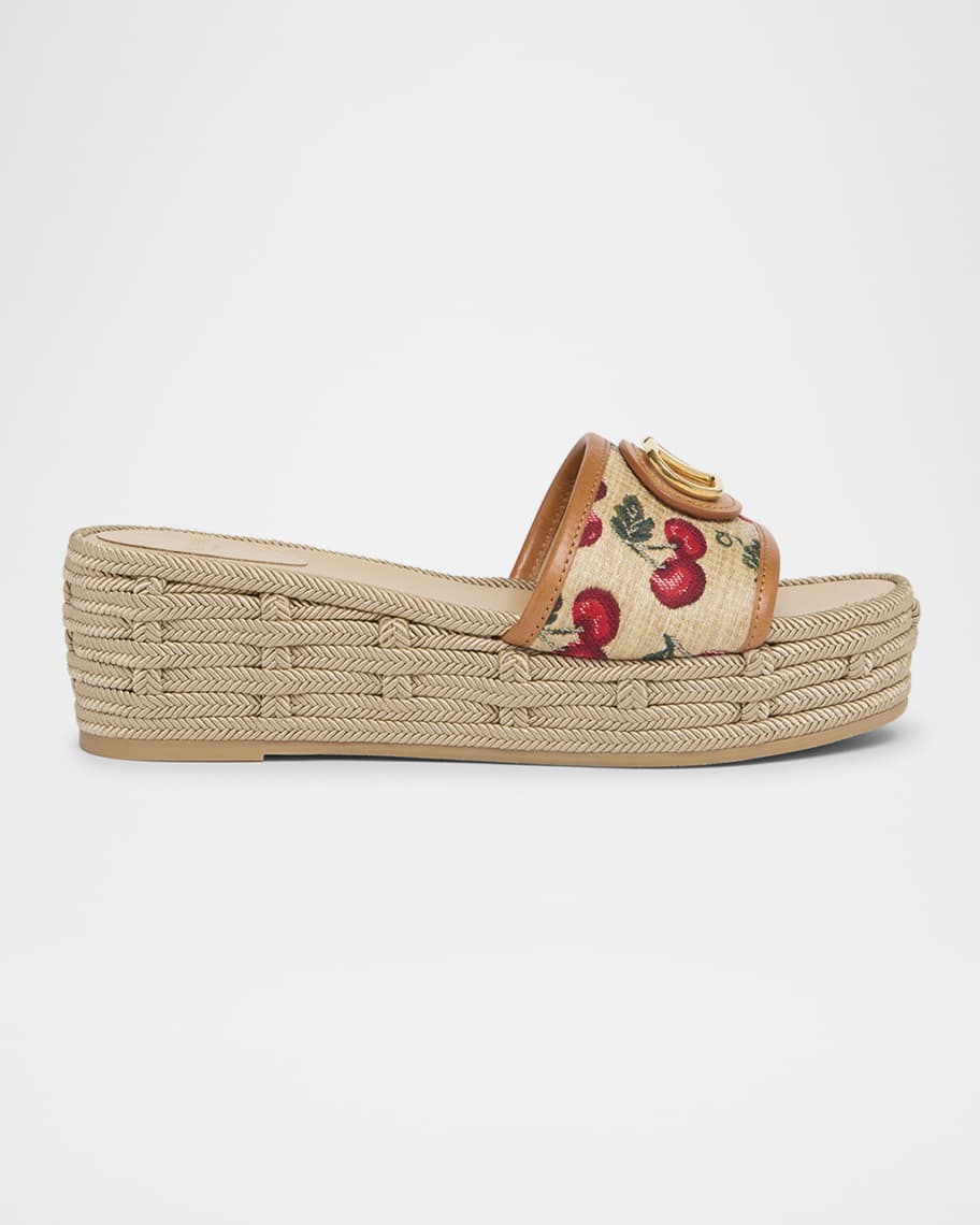 Valentino Garavani VLogo Medallion Cherry Platform Espadrilles | Neiman ...