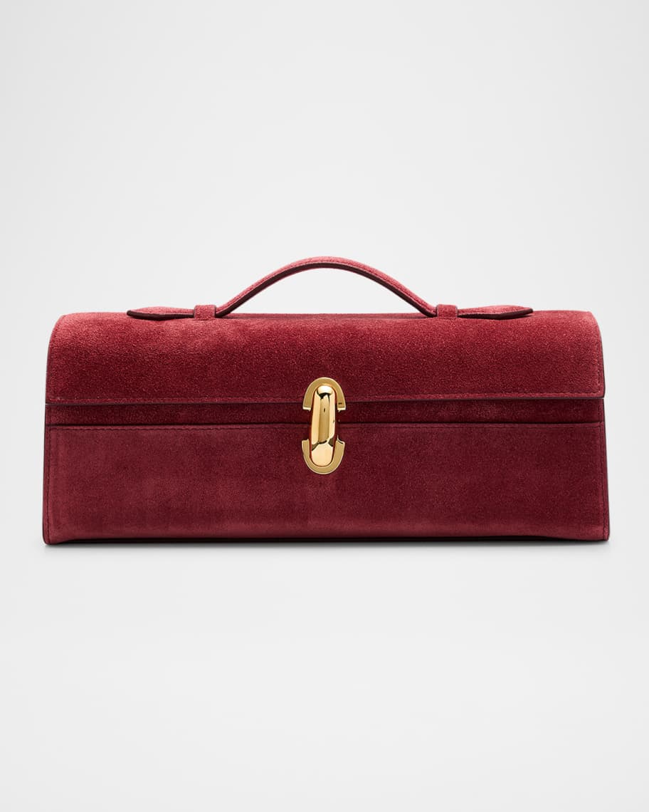 Savette Slim Symmetry Pochette Suede Top-Handle Bag | Neiman Marcus