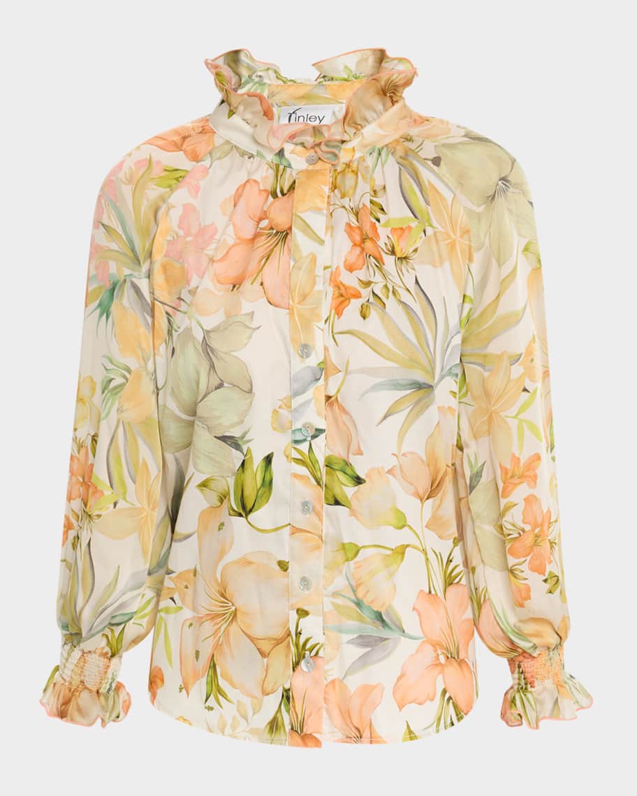 Finley Fiona Floral-Print Ruffle Blouse | Neiman Marcus