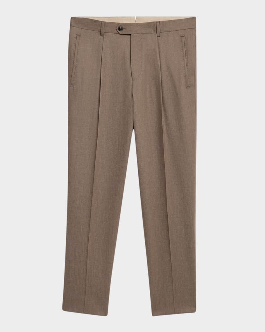 BOSS Camel Men's Peet Wool Single-Pleated Trousers | Neiman Marcus