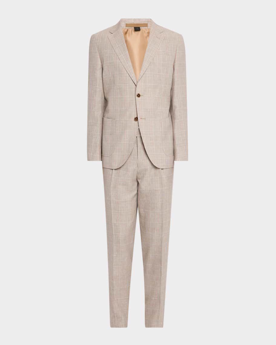 BOSS Camel Men's Heston Windowpane Two-Piece Suit | Neiman Marcus