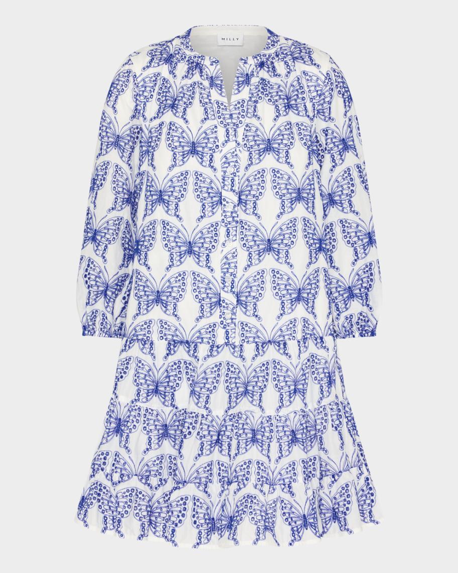 Milly Tiered Eyelet Butterfly-Embroidered Mini Dress | Neiman Marcus