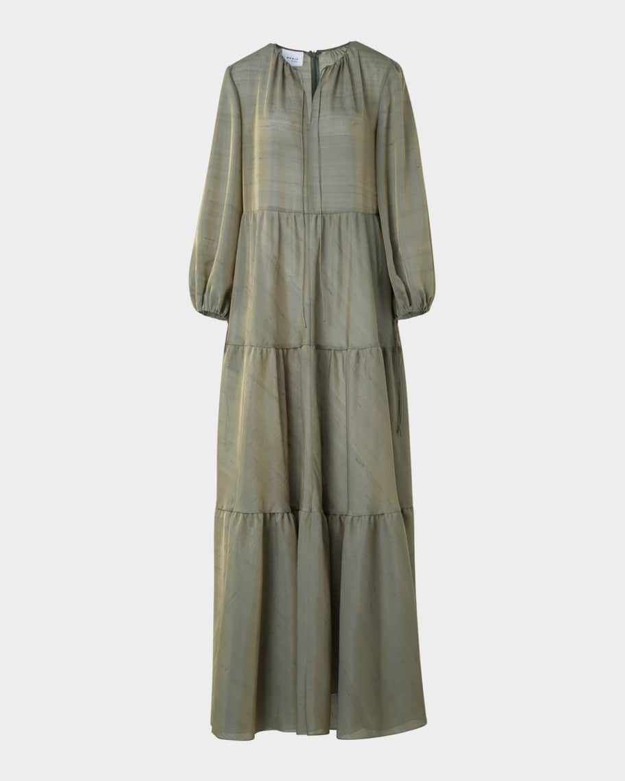 Akris punto Long-Sleeve Tiered Silk Batiste A-Line Maxi Dress | Neiman ...