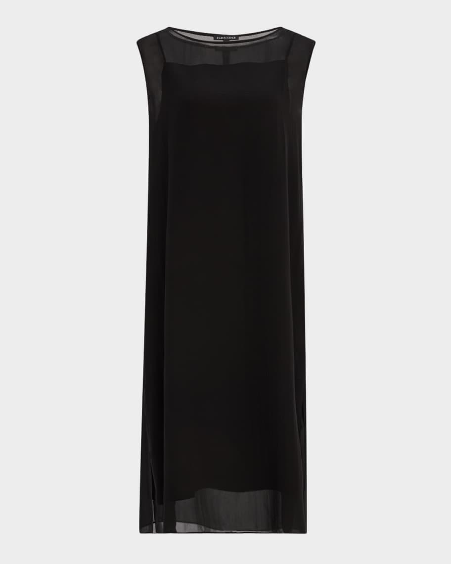 Eileen Fisher Bateau-Neck Sheer Silk Georgette Midi Dress | Neiman Marcus