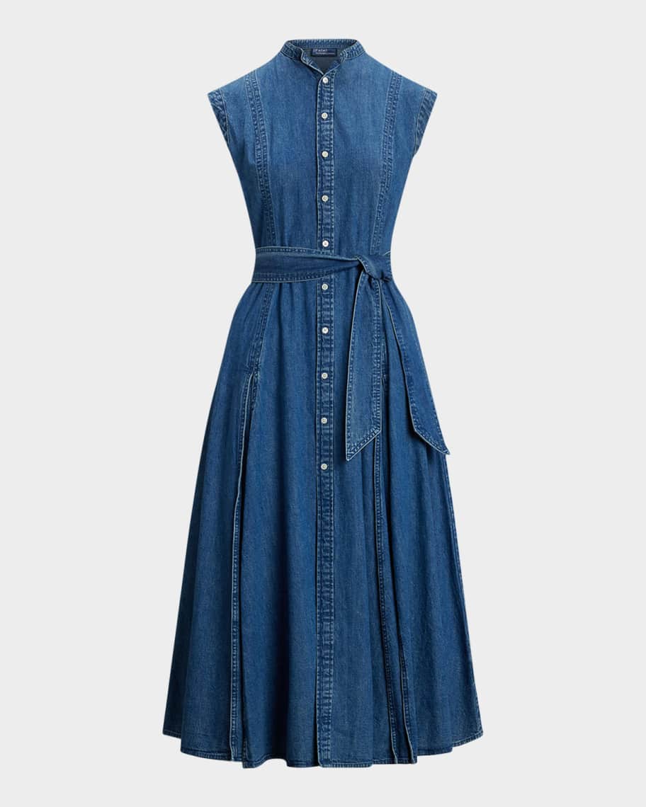 Polo Ralph Lauren Belted Denim Sleeveless A-Line Dress | Neiman Marcus