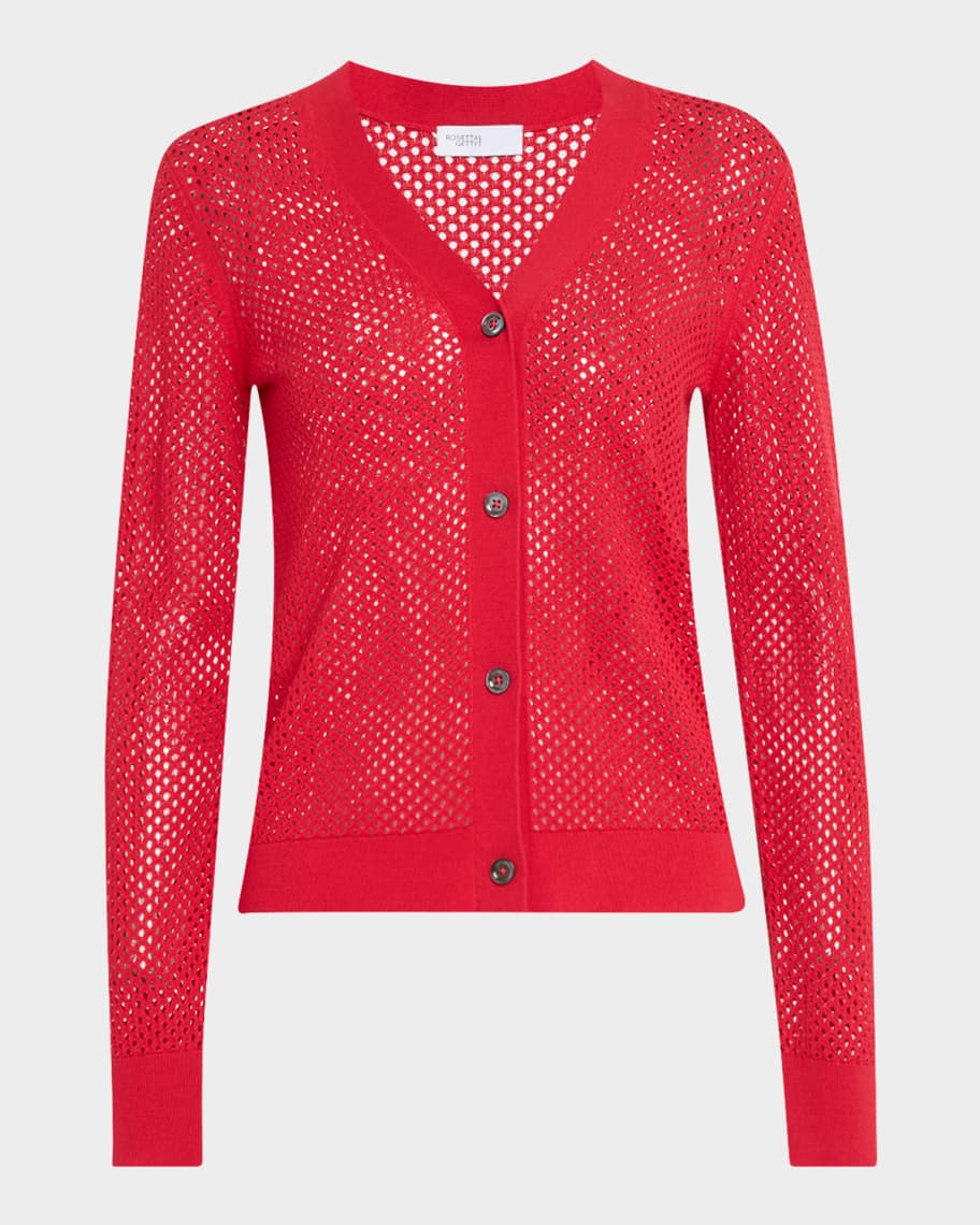 Rosetta Getty Mesh Pointelle Knit V-Neck Cardigan | Neiman Marcus