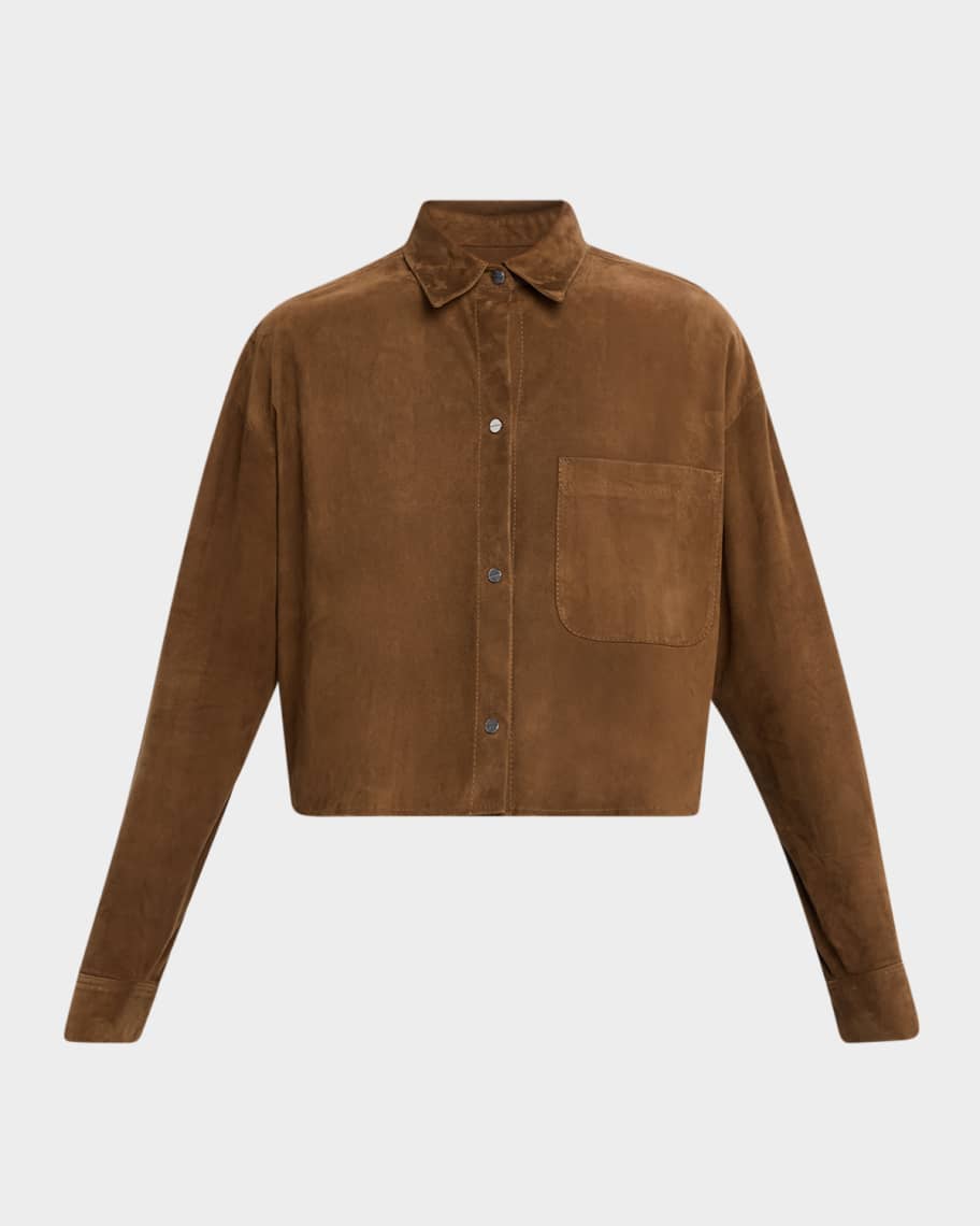 TWP Little Big Joe Suede Button-Front Shirt | Neiman Marcus