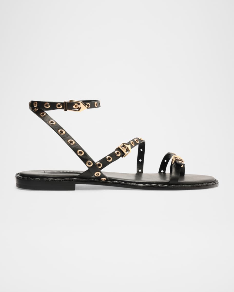 Schutz Annette Grommet Buckles Flat Sandals | Neiman Marcus