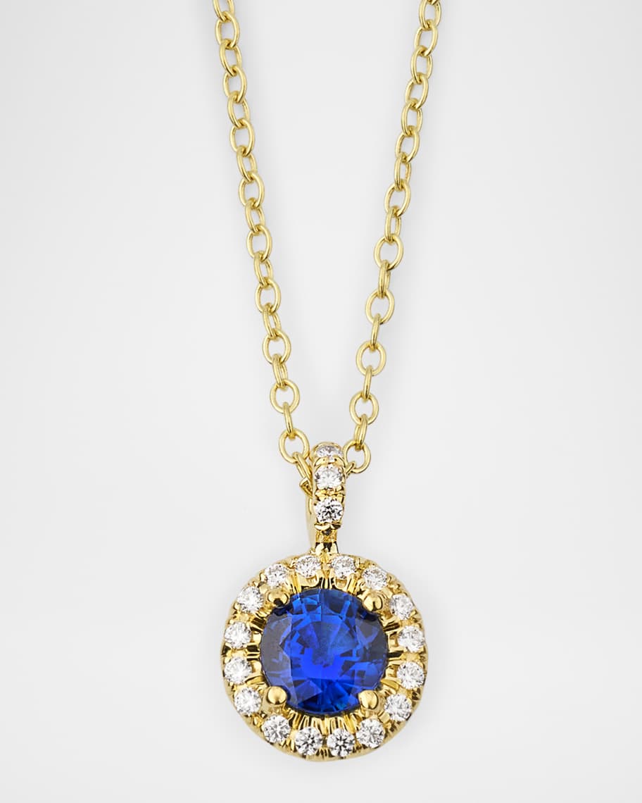 Suna Bros 18K Yellow Gold Round Sapphire and Diamond Pendant Necklace ...