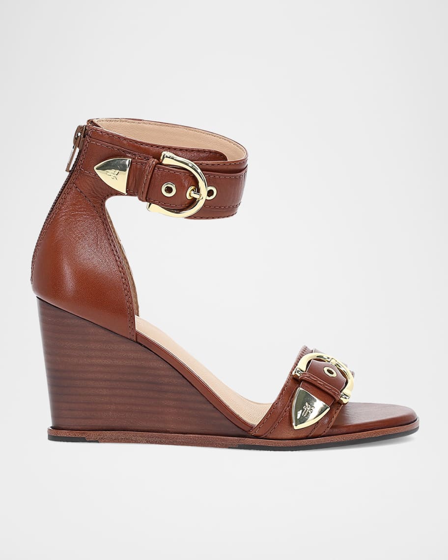 Frye Rachel Leather Buckle-Cuff Wedge Sandals | Neiman Marcus