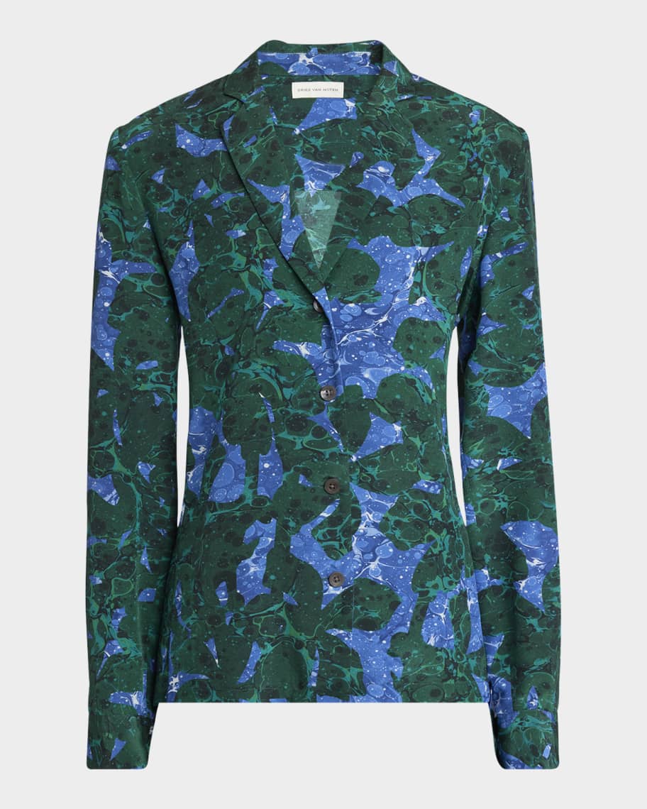 Dries Van Noten Colla Oil-Print Button-Down Shirt | Neiman Marcus