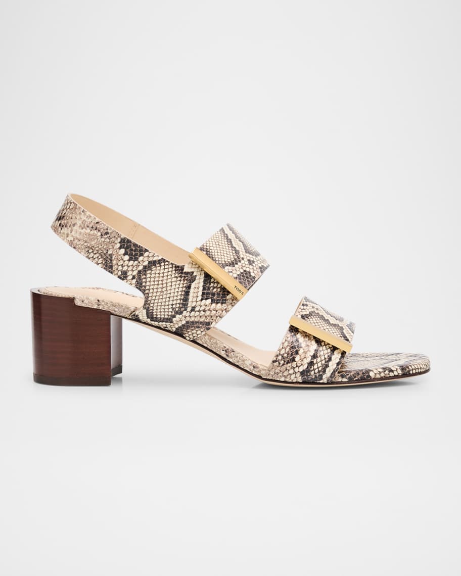 Tod's Snake-Printed Leather Block-Heel Sandals | Neiman Marcus