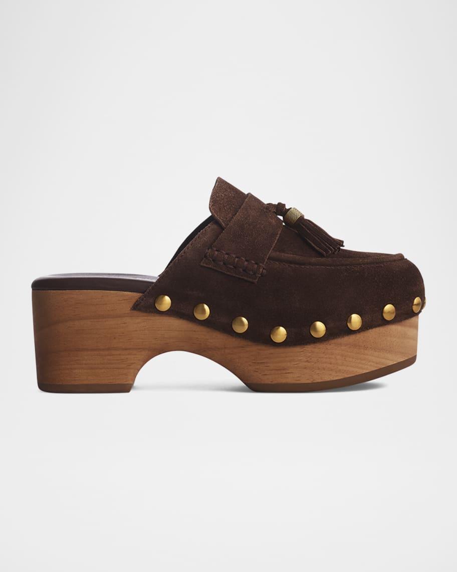 Rag & Bone Maisie Suede Tassel Platform Clogs | Neiman Marcus