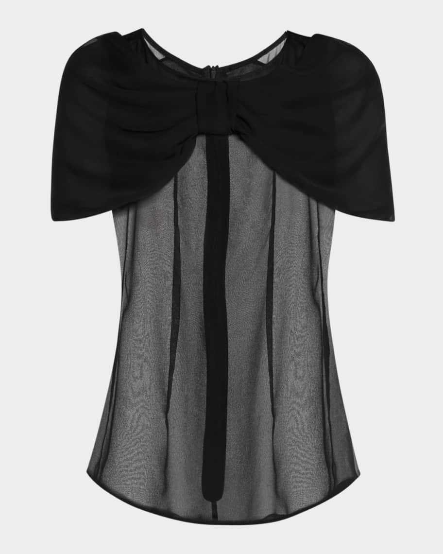 Simone Rocha Bow-Shoulder Sheer Silk Top | Neiman Marcus