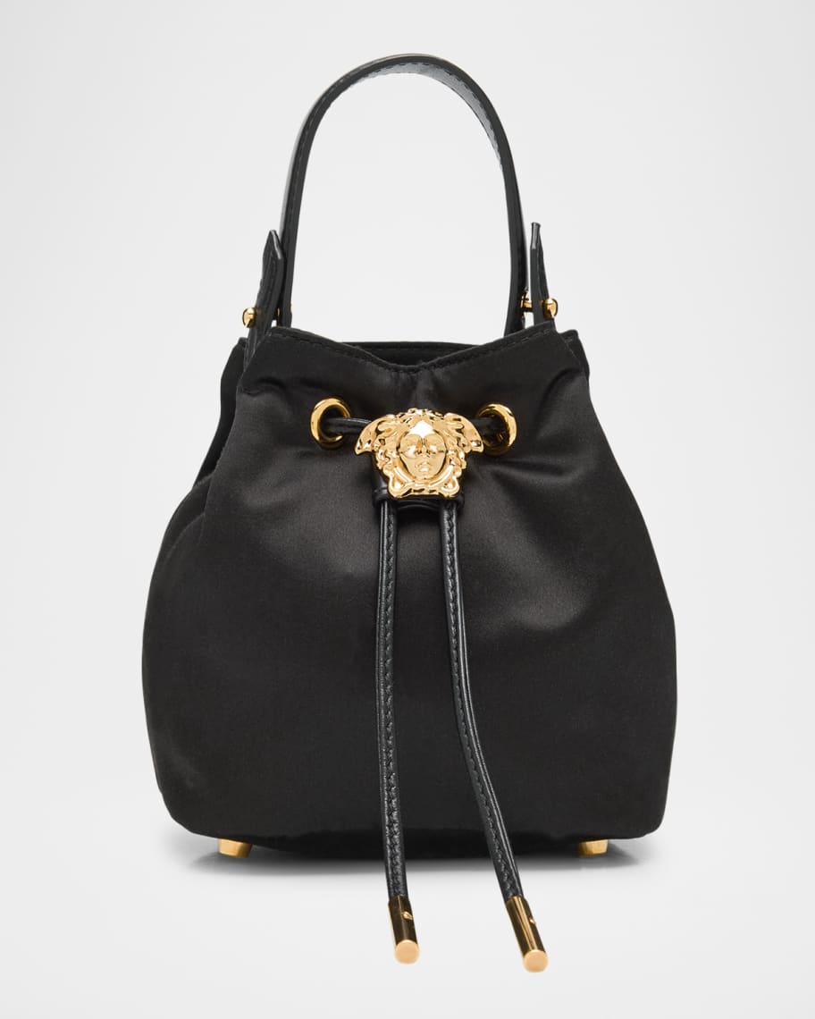 Versace La Medusa Drawstring Satin Bucket Bag | Neiman Marcus