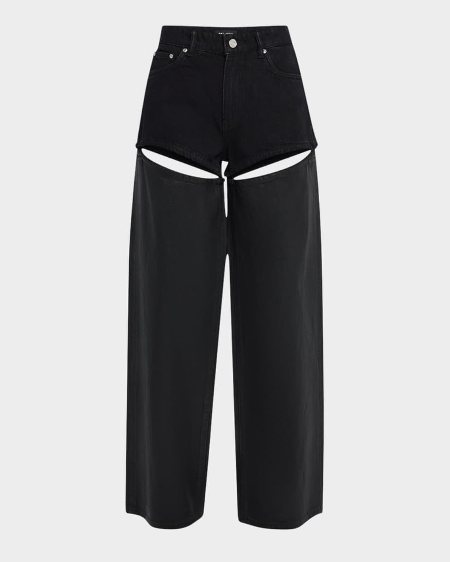PURPLE Wide-Leg Cut-Out Coated Jeans | Neiman Marcus