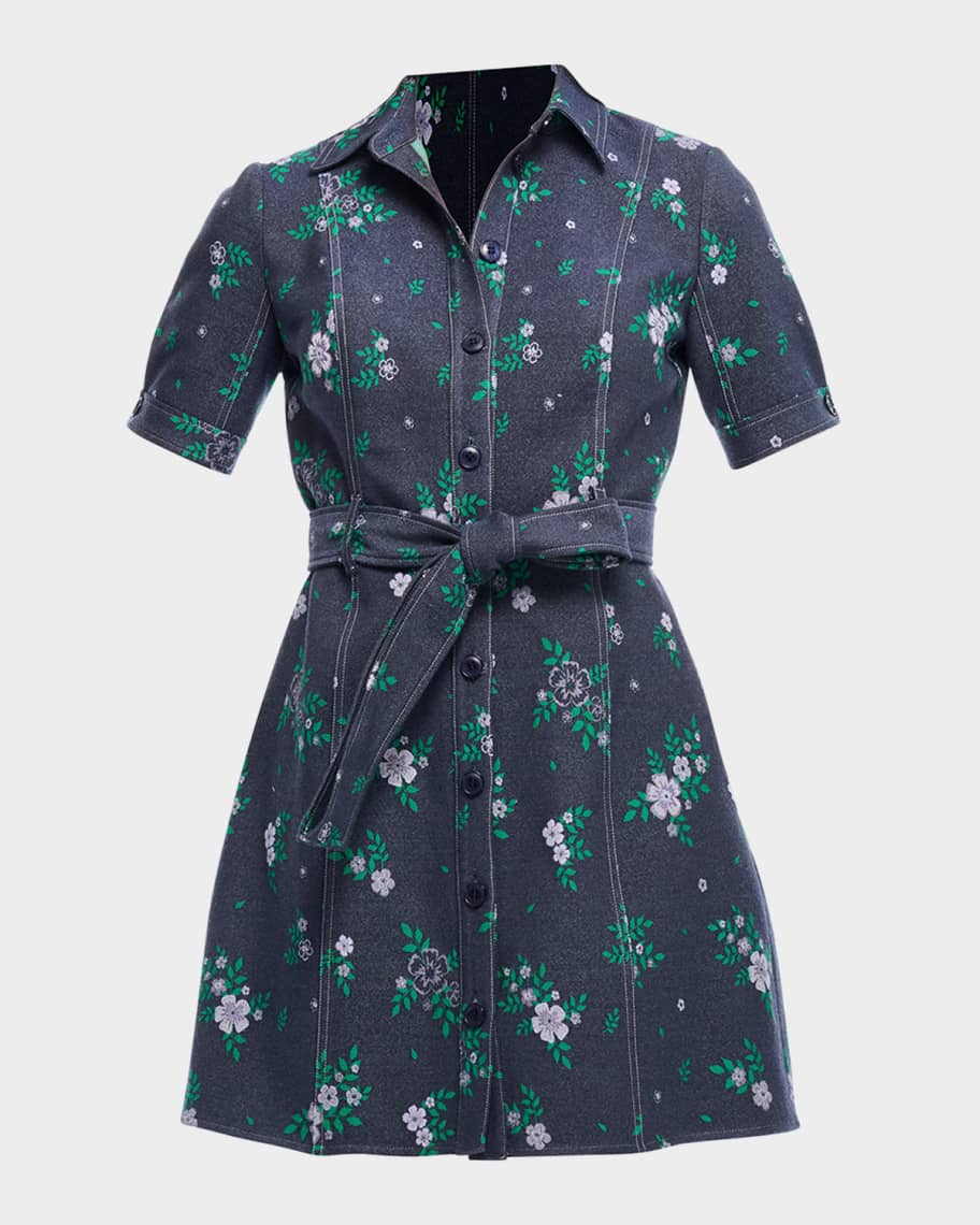 Shoshanna Archie Floral-Print Denim Mini Dress | Neiman Marcus