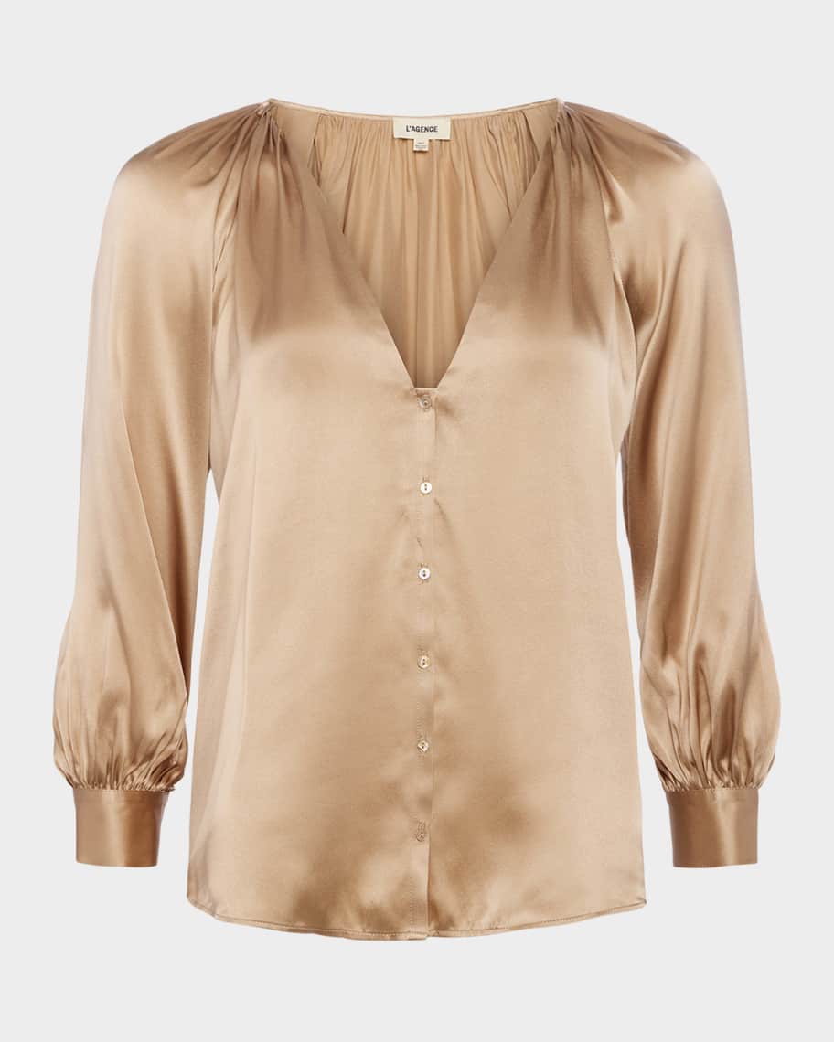 L'Agence Kaili V-Neck Silk Blouse | Neiman Marcus