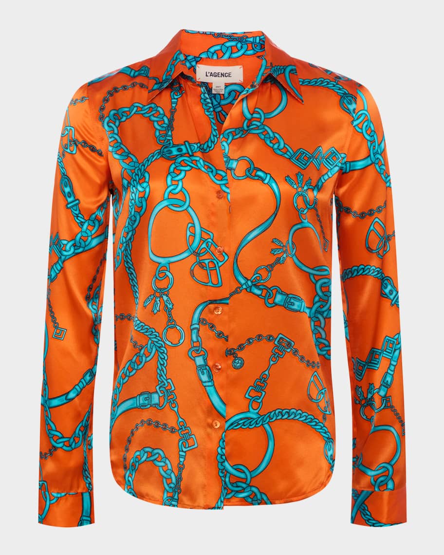 L'Agence Buckle Chain Tyler Silk Blouse | Neiman Marcus