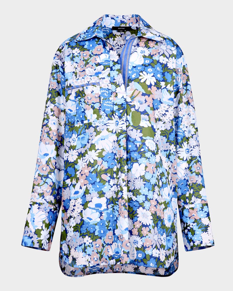 Smythe Floral Over the Head Mini Shirtdress | Neiman Marcus