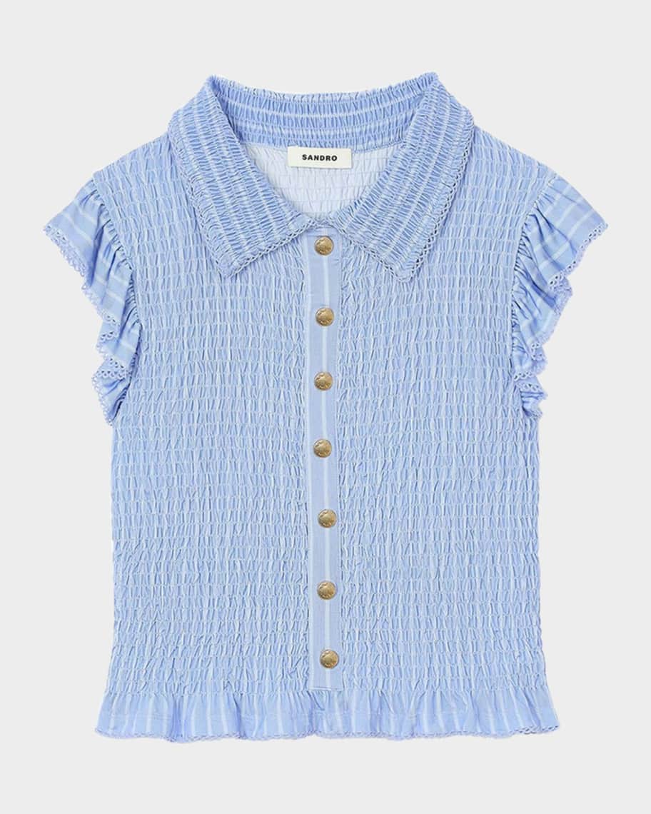 Sandro Bleuet Smocked Ruffle-Trim Top | Neiman Marcus