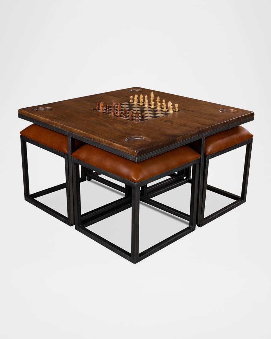 Sarreid Low Game Table with Four Stools | Neiman Marcus