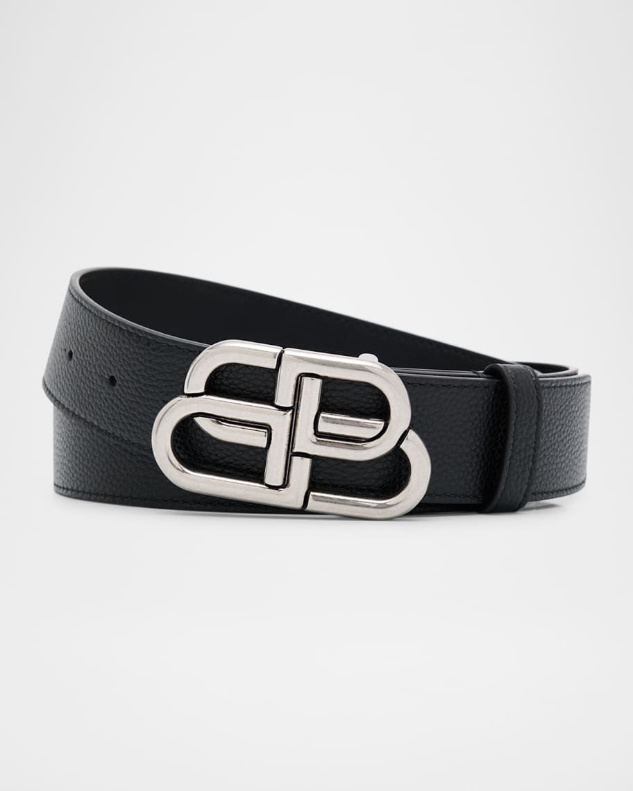 Balenciaga Men's BB-Buckle Leather Belt | Neiman Marcus