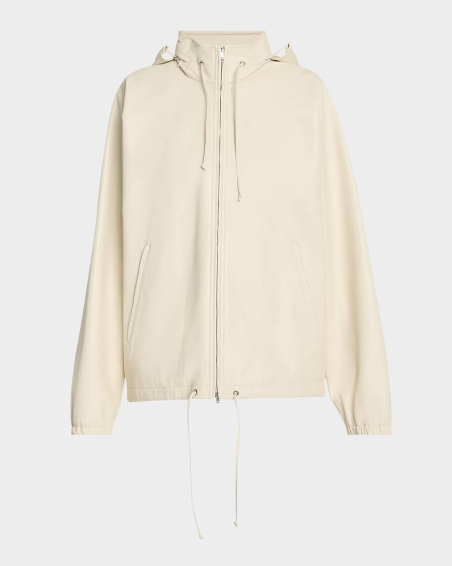 THE ROW Jilly Leather Zip Hooded Jacket | Neiman Marcus
