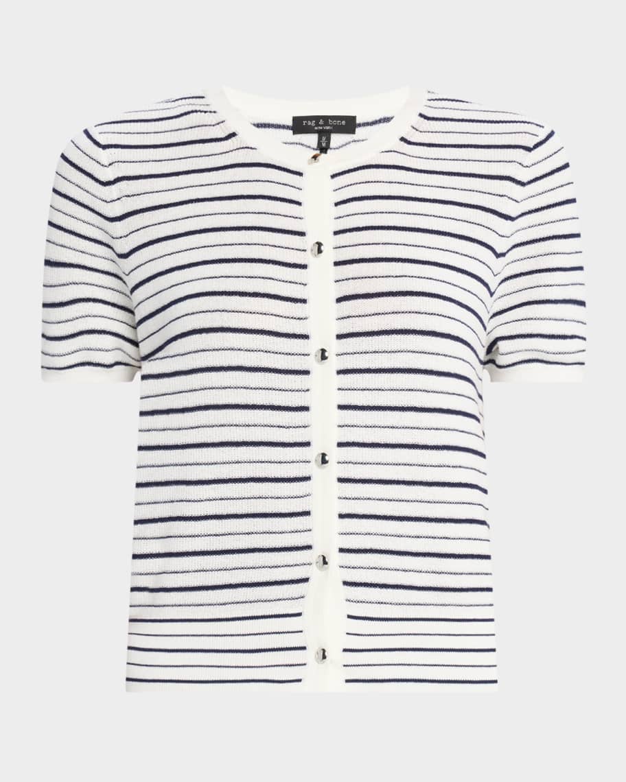 Rag & Bone Dina Stripe Short-Sleeve Cardigan | Neiman Marcus