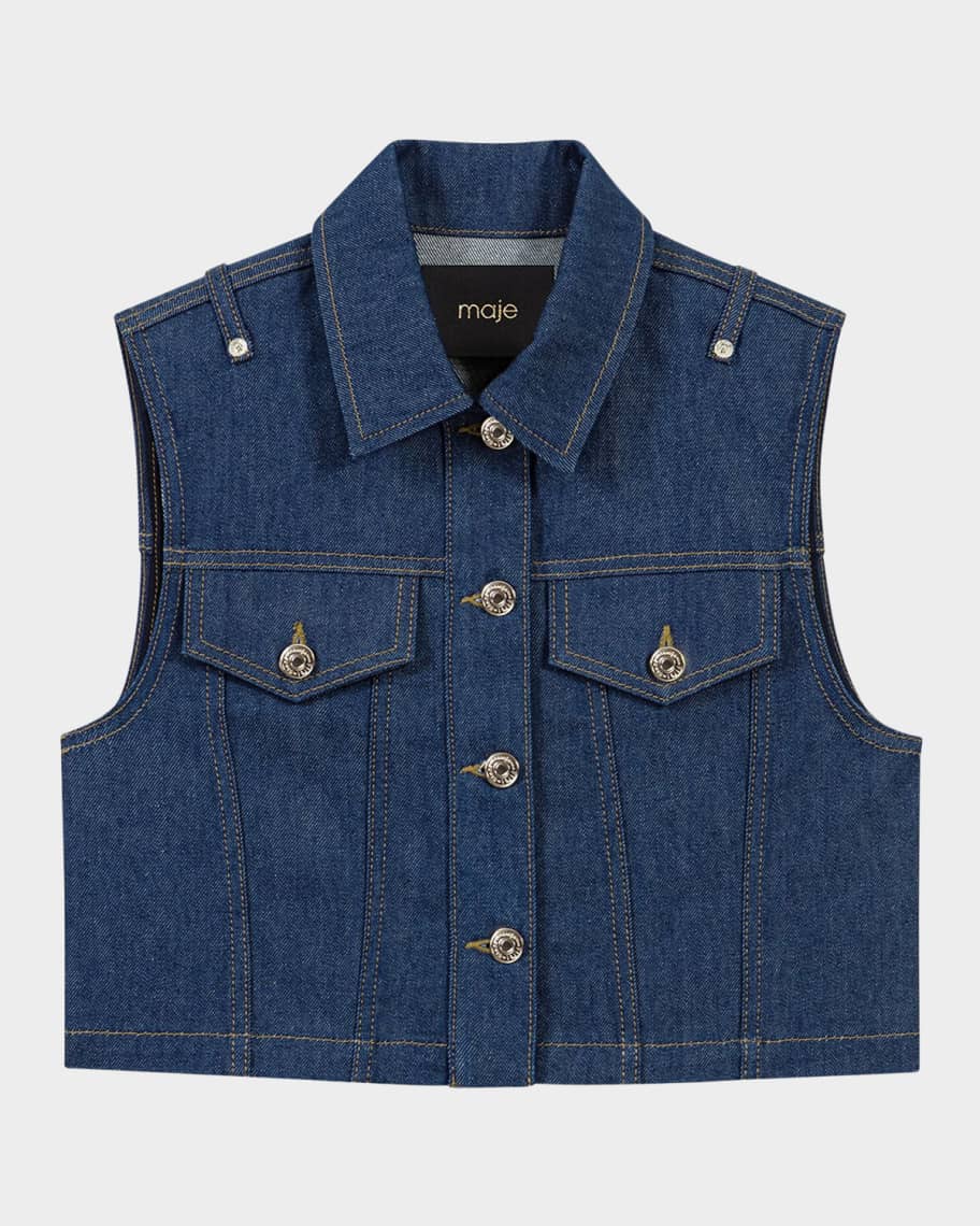 Maje Cropped Denim Vest | Neiman Marcus