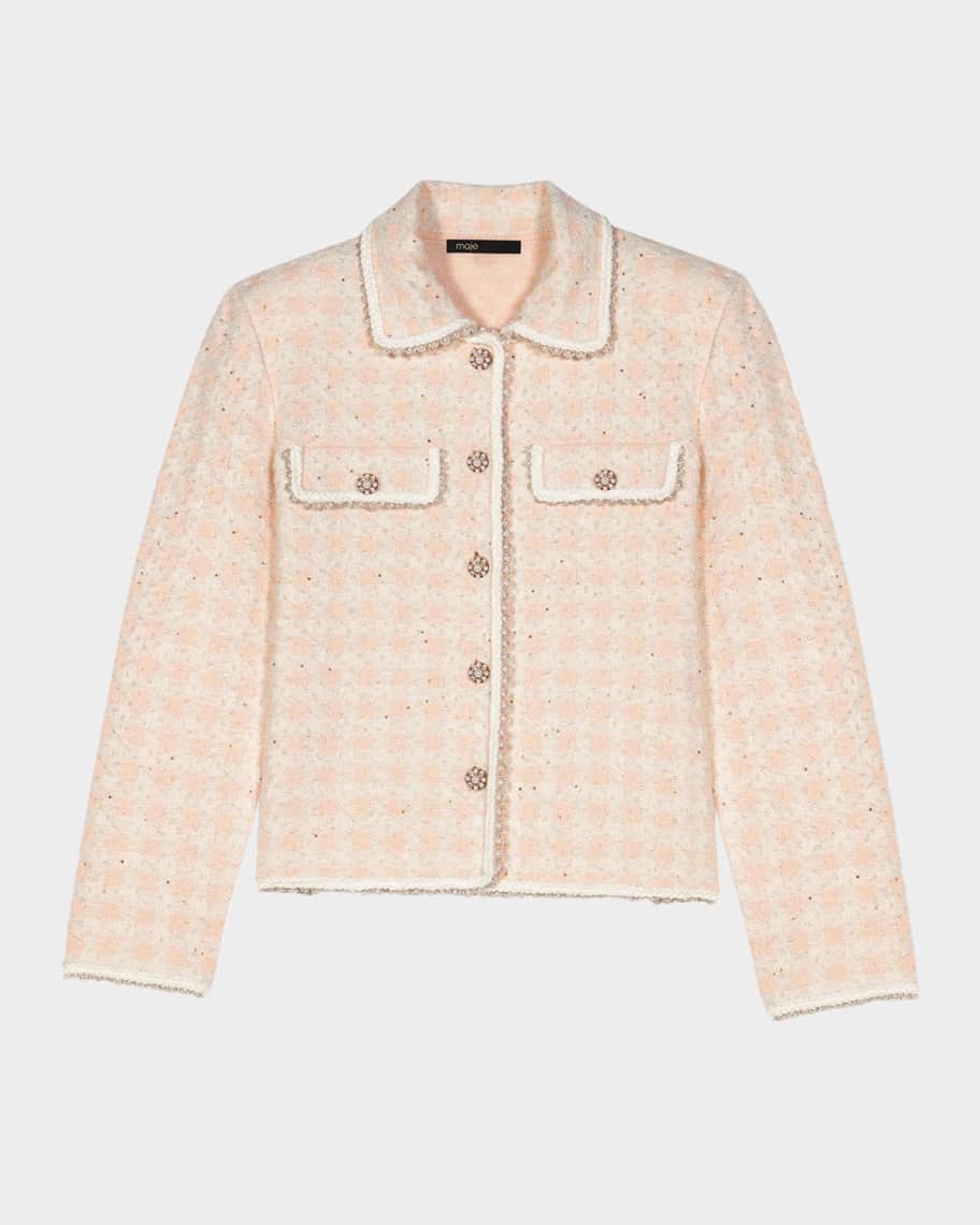Maje Martingal Embellished Checked Cardigan | Neiman Marcus