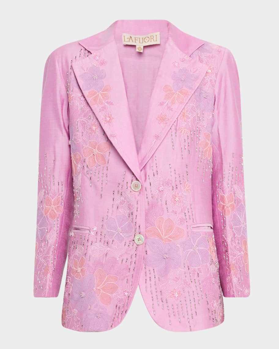La Fuori Vixen Vortex Floral Embellished Single-Breasted Jacket ...