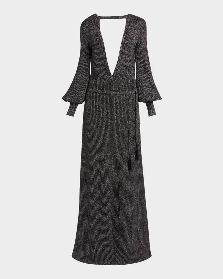 TOM FORD Plunging Vanise Metallic Rib Backless Maxi Dress | Neiman Marcus