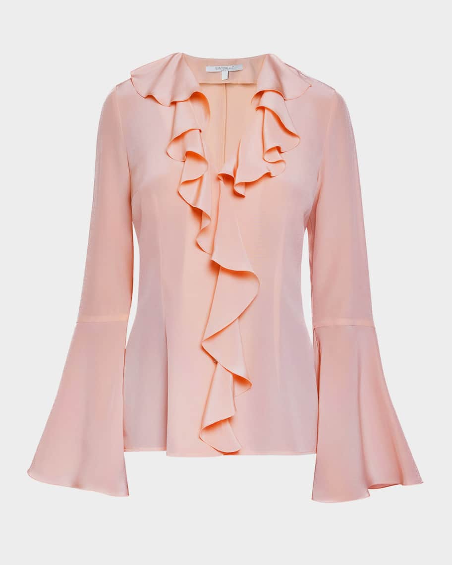 Santorelli Sydney Ruffled Silk Blouse | Neiman Marcus