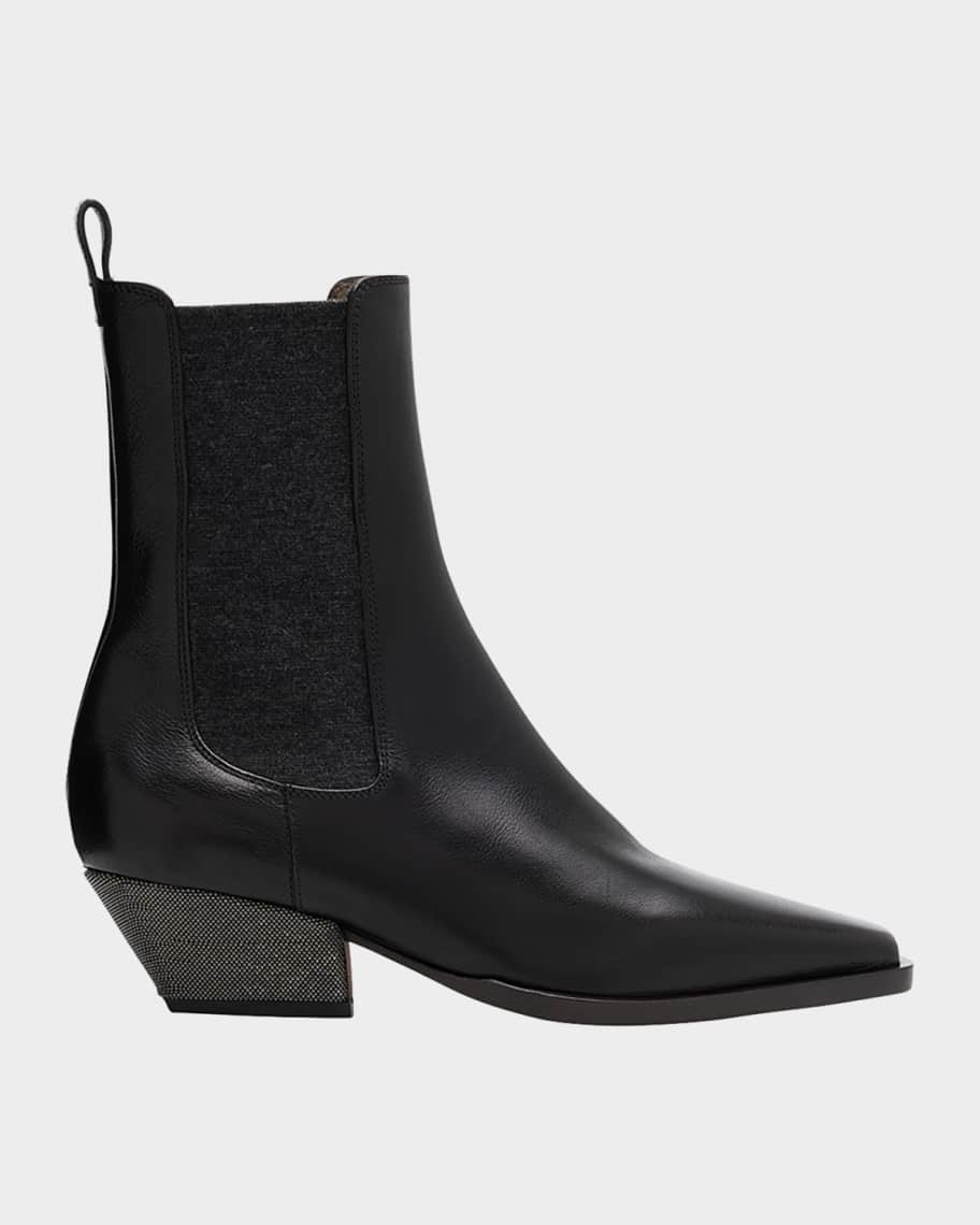 Brunello Cucinelli Leather Wool Western Chelsea Booties | Neiman Marcus