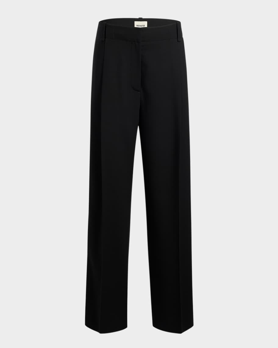 Khaite Lenton Pintuck Wool Pants | Neiman Marcus
