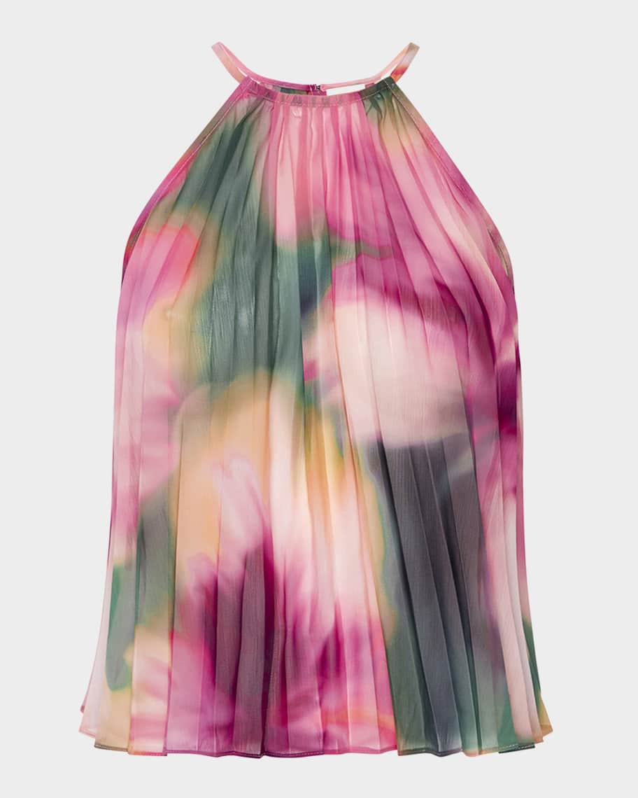 MISA Los Angeles Blurred Hibiscus Myra Chiffon Top | Neiman Marcus