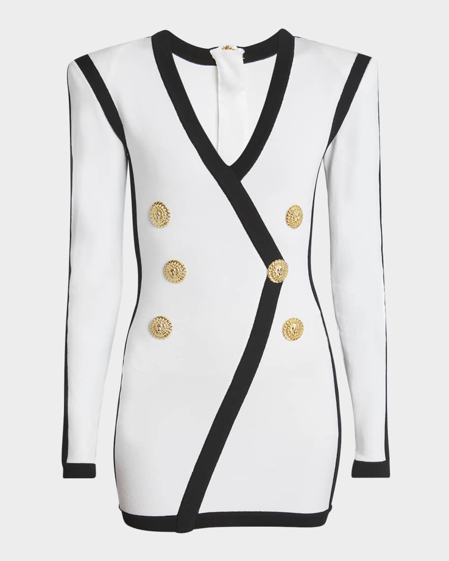 Balmain V-Neck Button Wrap Body-Con Mini Dress | Neiman Marcus