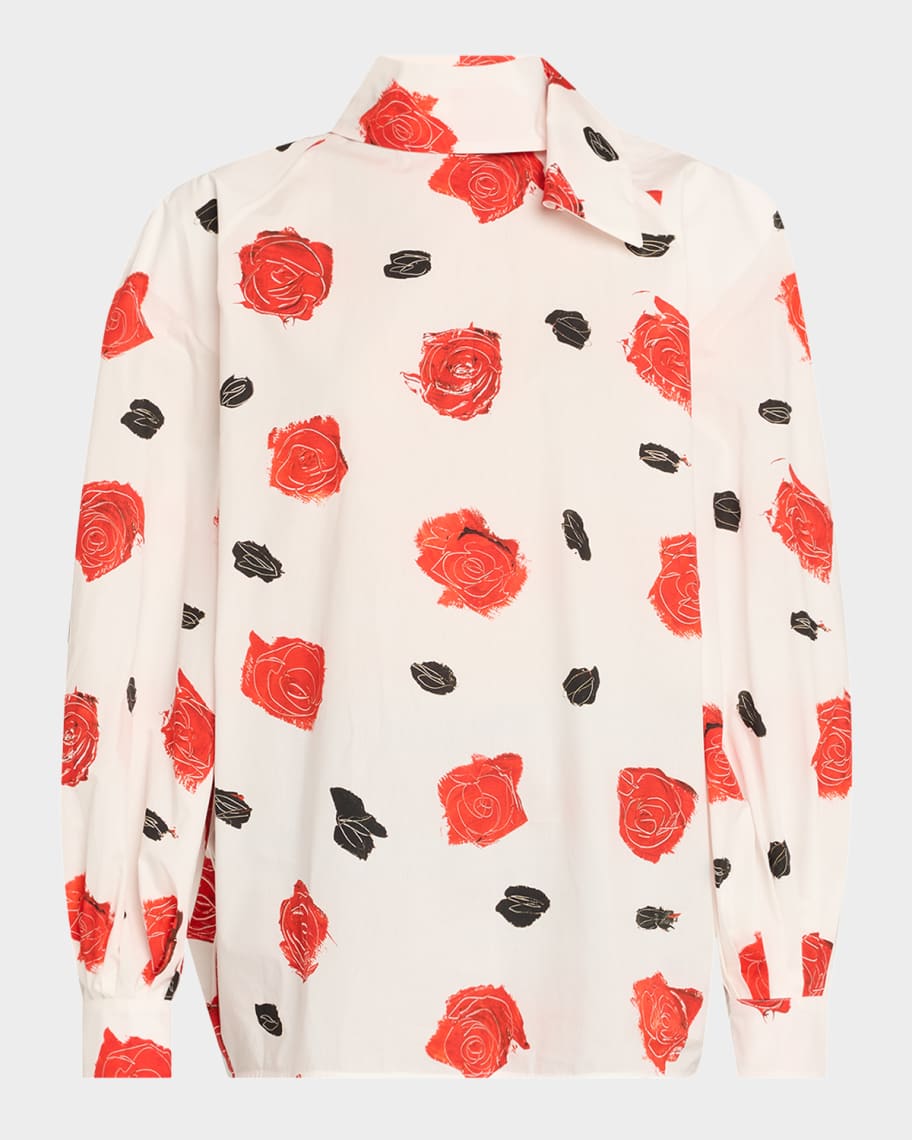 Marni Rose-Print Scarf Oversized Balloon Top | Neiman Marcus