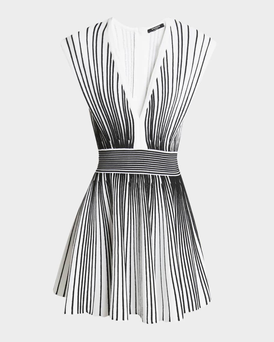 Balmain Plunging Flechage Knit Mini Flare Dress | Neiman Marcus