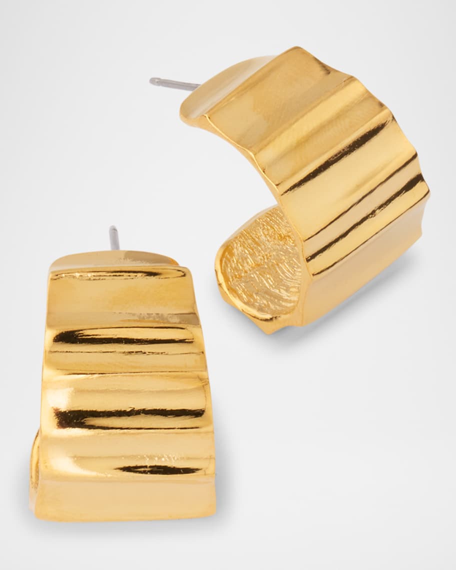 Kenneth Jay Lane Tapered Ribbed C-Shape Hoop Earrings | Neiman Marcus