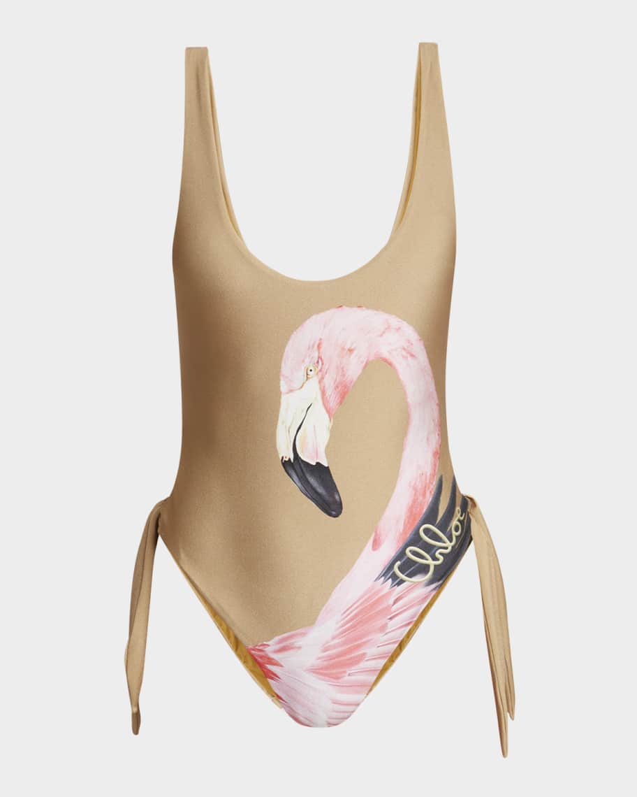 Chloe Flamingo Print Cutout One-Piece Swimsuit | Neiman Marcus