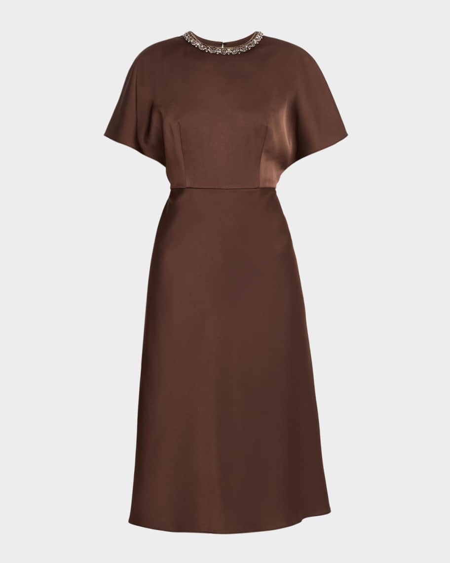 Aidan Mattox Crystal-Embellished Crepe Back Satin Midi Dress | Neiman ...